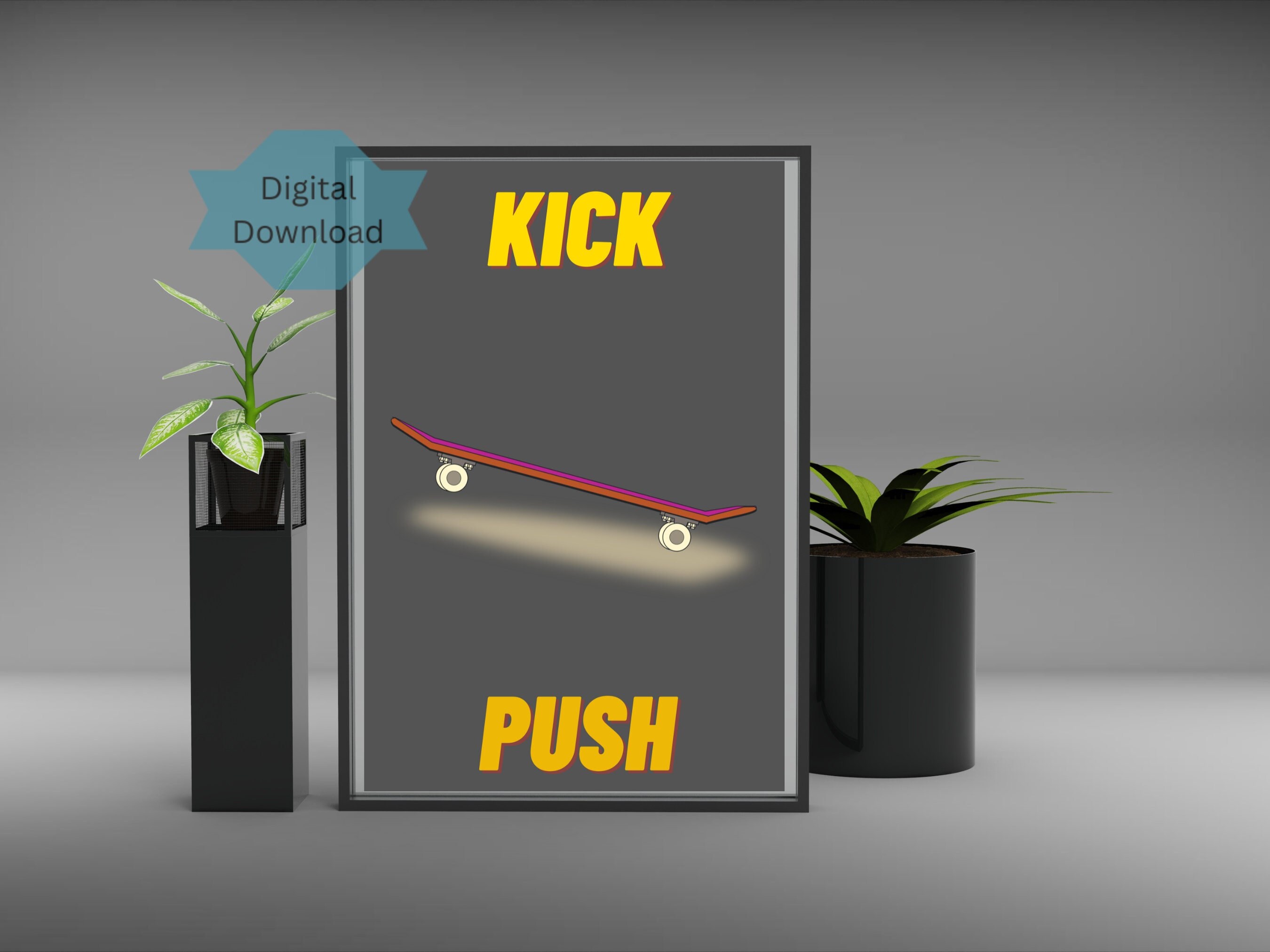 Kick Push Skateboard Printable Wall Art Digital Print - Etsy