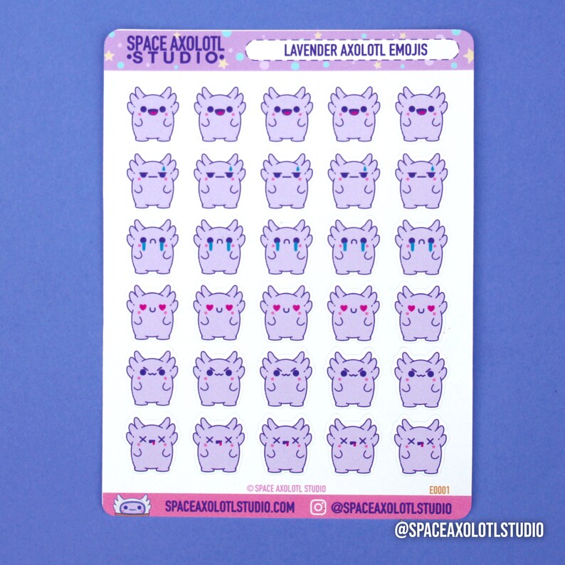 Lavander Axolotl Emojis - Planner Stickers -sticker Sheet - Calendar ...