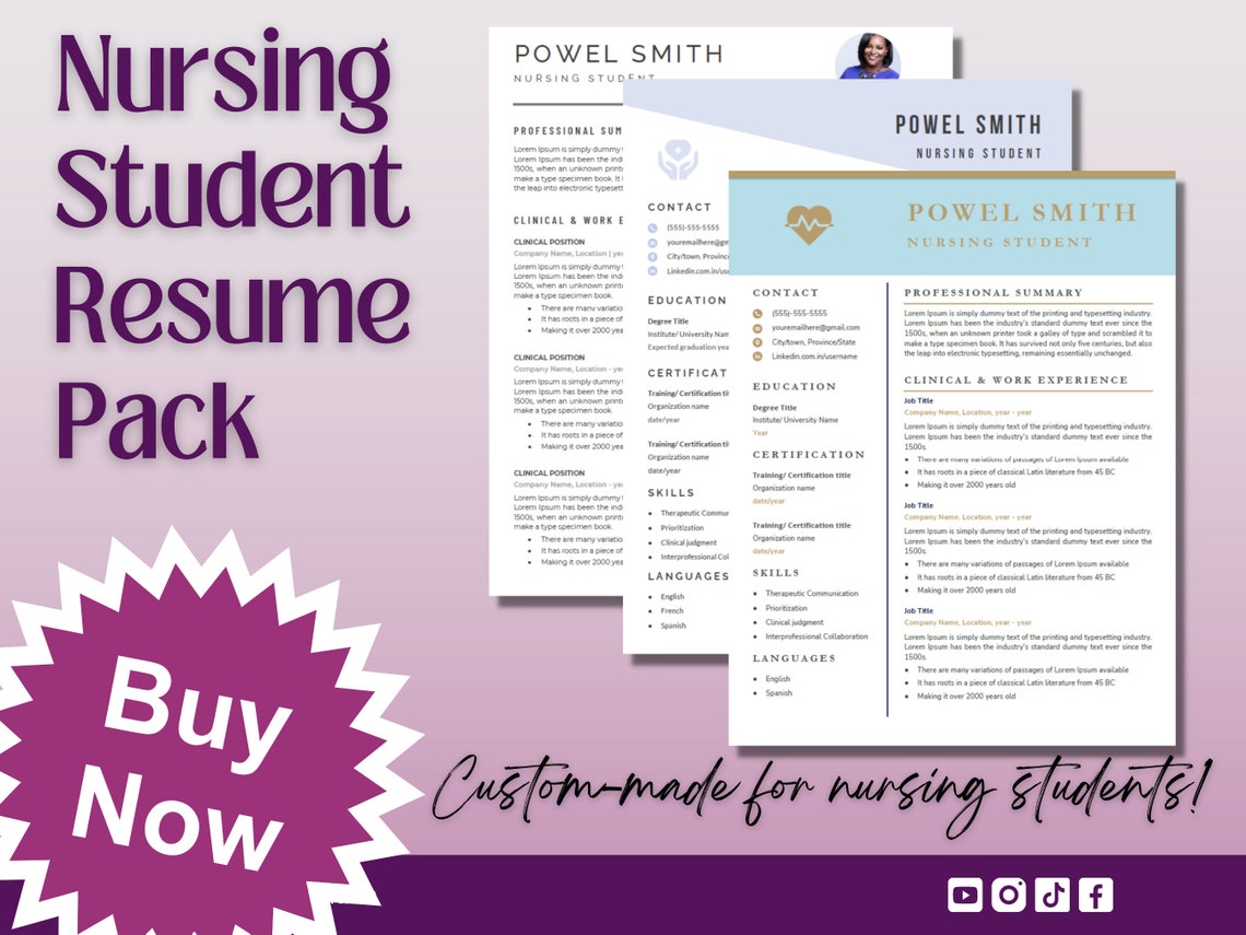 Nursing STUDENT Resume Pack Nursing Resume Nursing Resume - Etsy