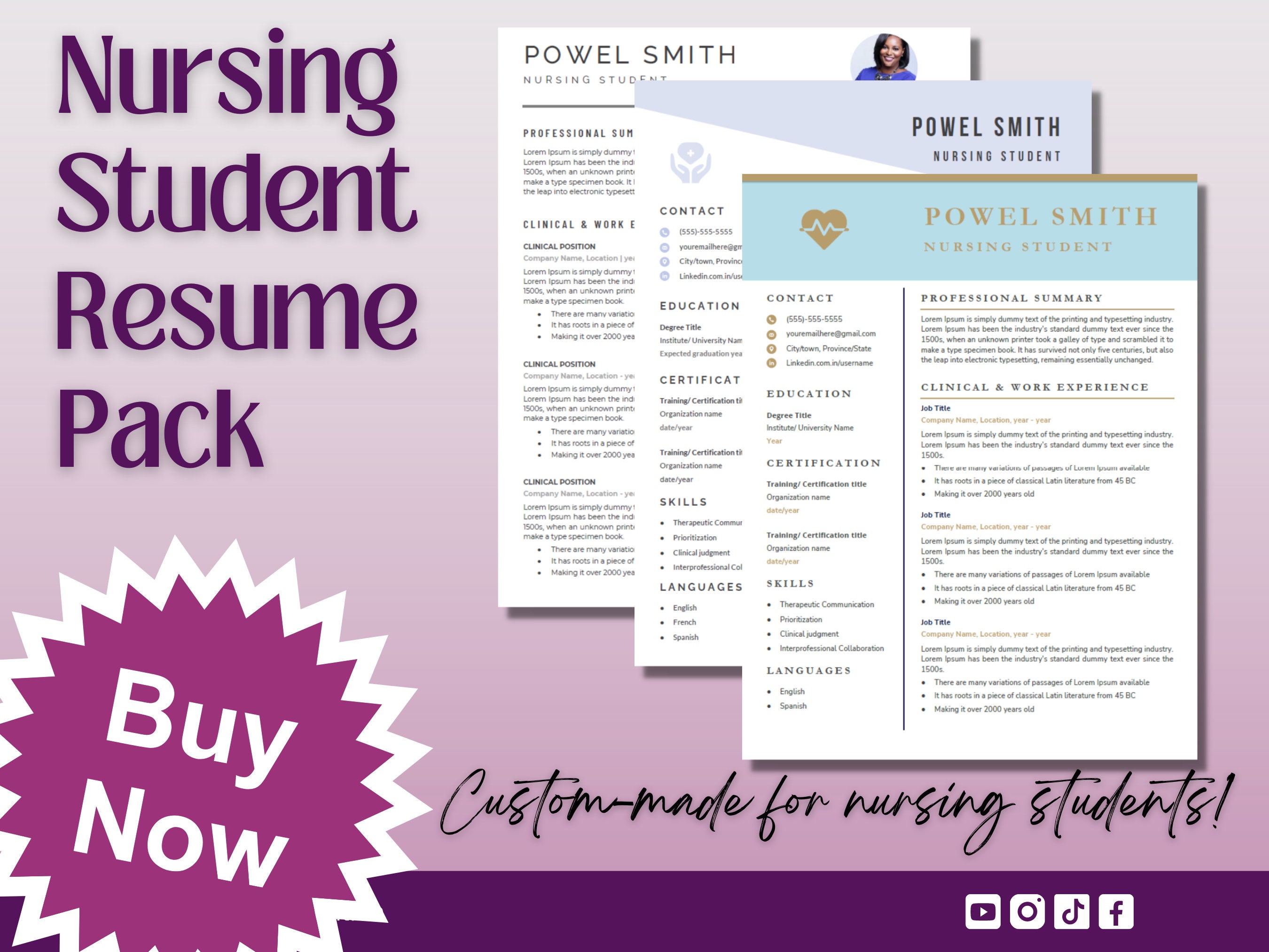 Nursing STUDENT Resume Pack, Nursing Resume, Nursing Resume Template ...