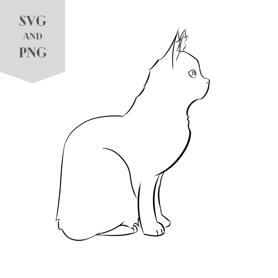 Sitting Cat Line Art | Transparent Background SVG/PNG - Etsy