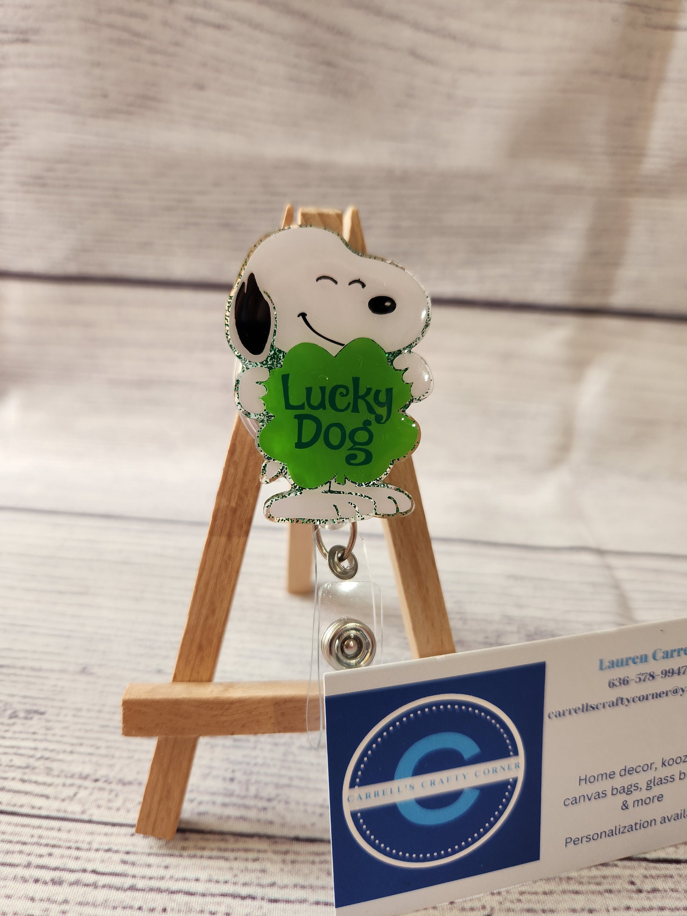 Snoopy Lucky Dog Badge Reel, Snoopy, Shamrock, St. Patty's Day, Badge ...