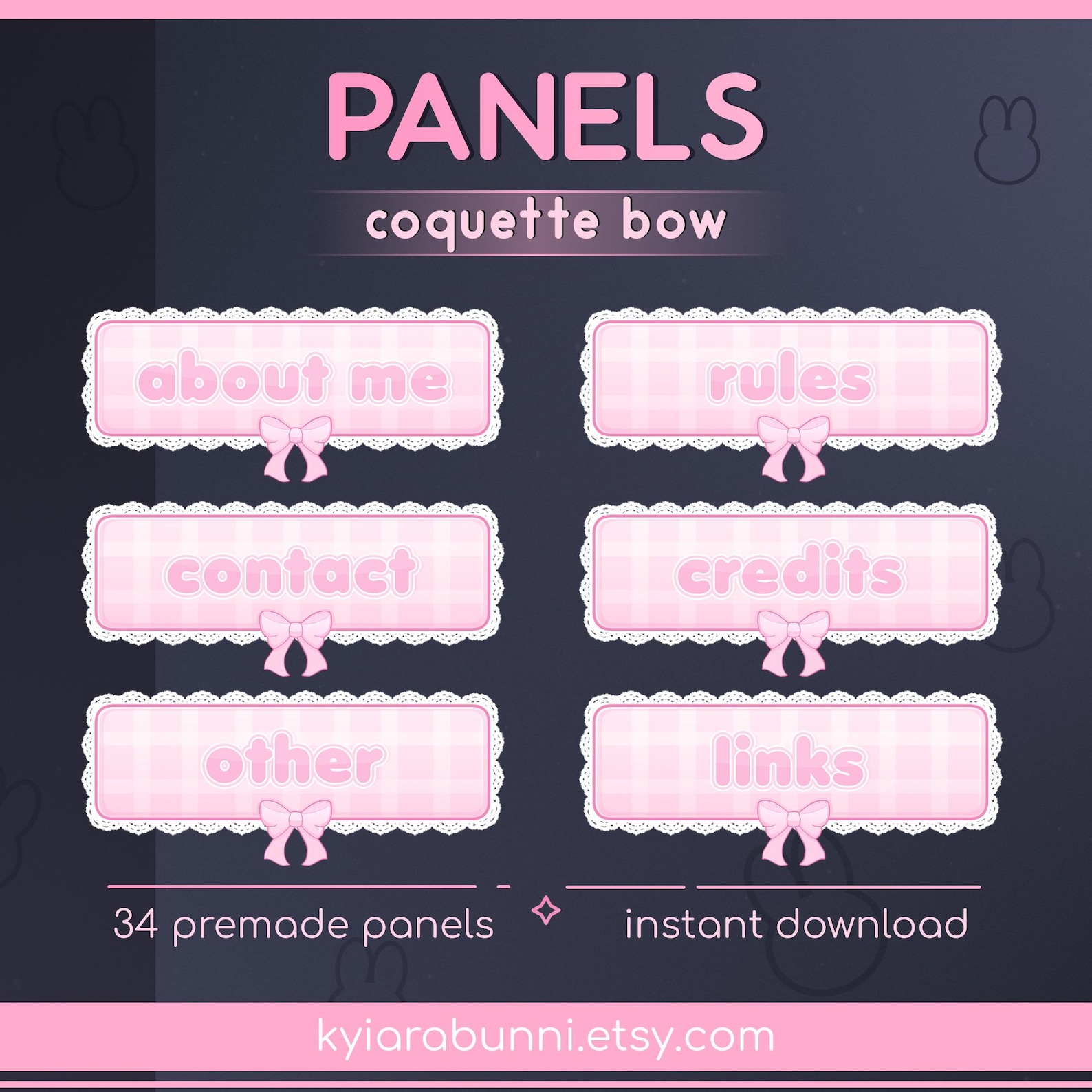 Cute Coquette Bow Cutecore Pink Panels X34 | Vtuber Streamer Assets ...