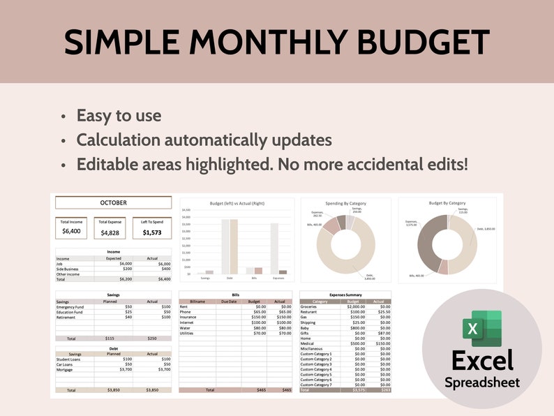 Excel Monthly Budget Template Budget Planner Template Finance - Etsy
