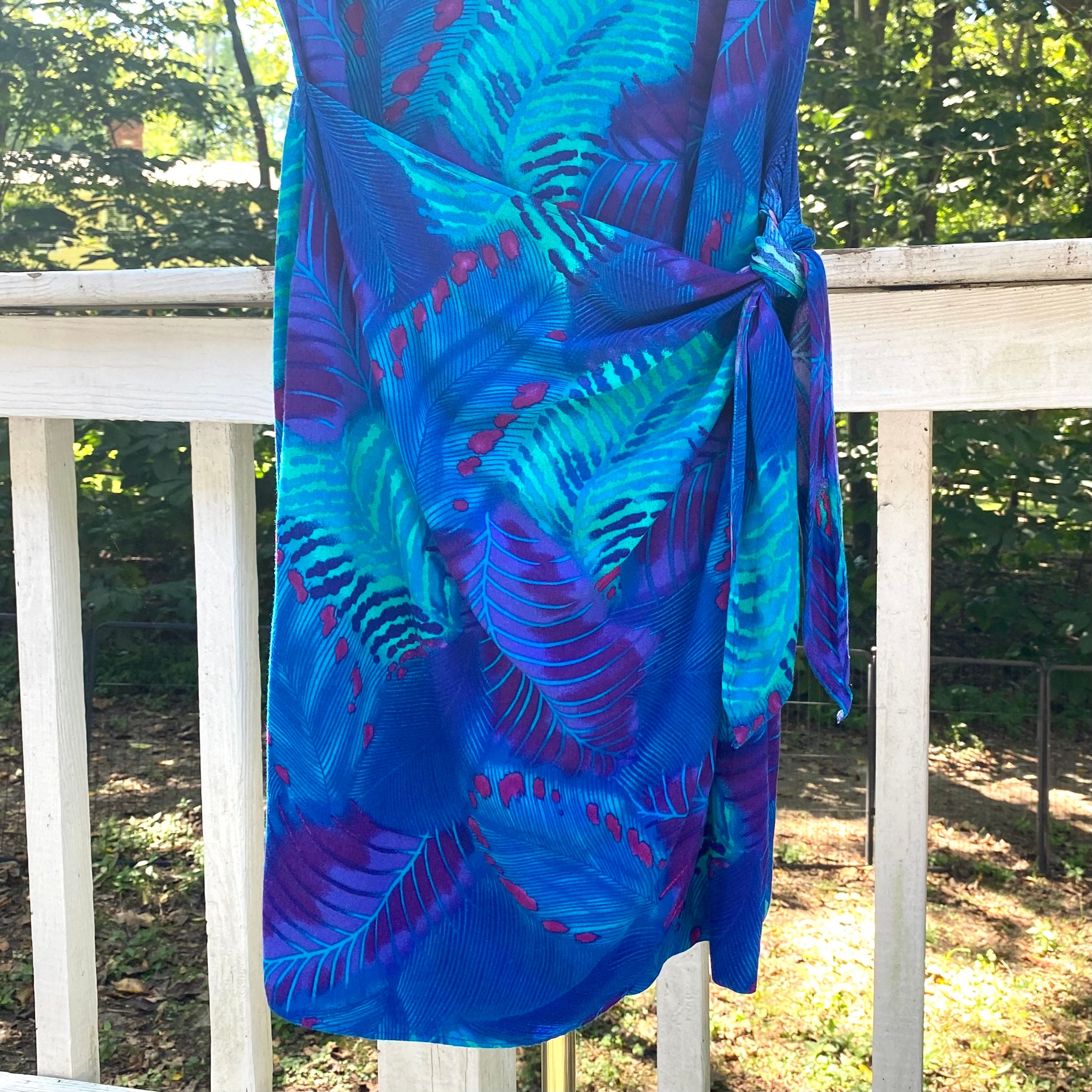 Vintage 90s Frederick’s of Hollywood Blue Tropical Wrap Dress - Etsy