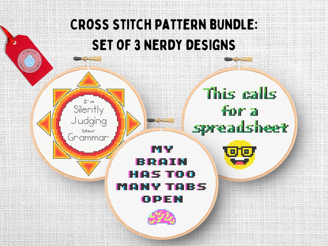 Nerdy Cross Stitch Pattern Bundle: Set of 3 Modern Counted Cross Stitch ...