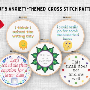 Modern Cross Stitch Pattern Bundle: Set of 5 Mental Health-themed ...