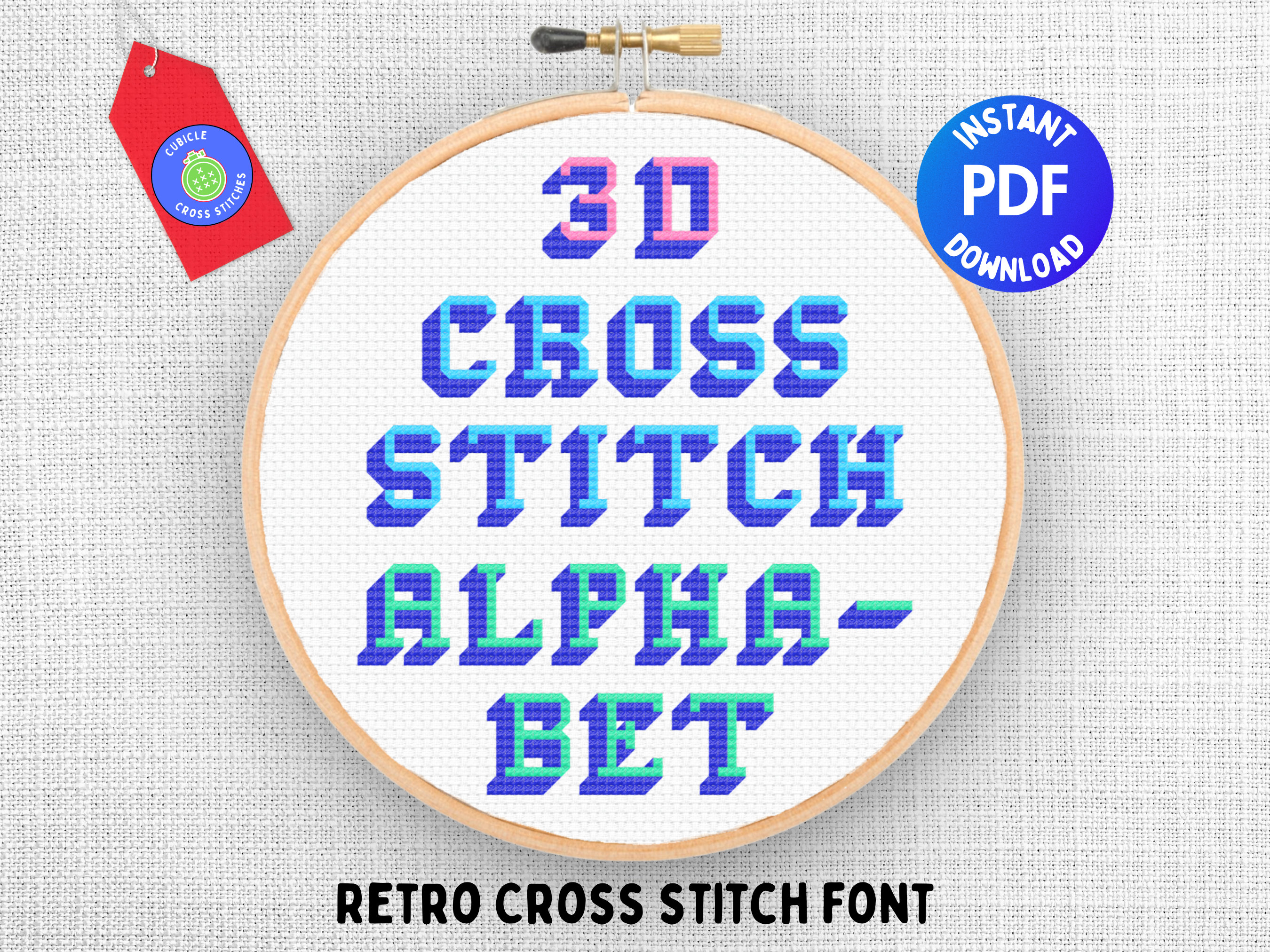 Retro Cross Stitch Alphabet Chart, 3D Font Letters and Numbers ...