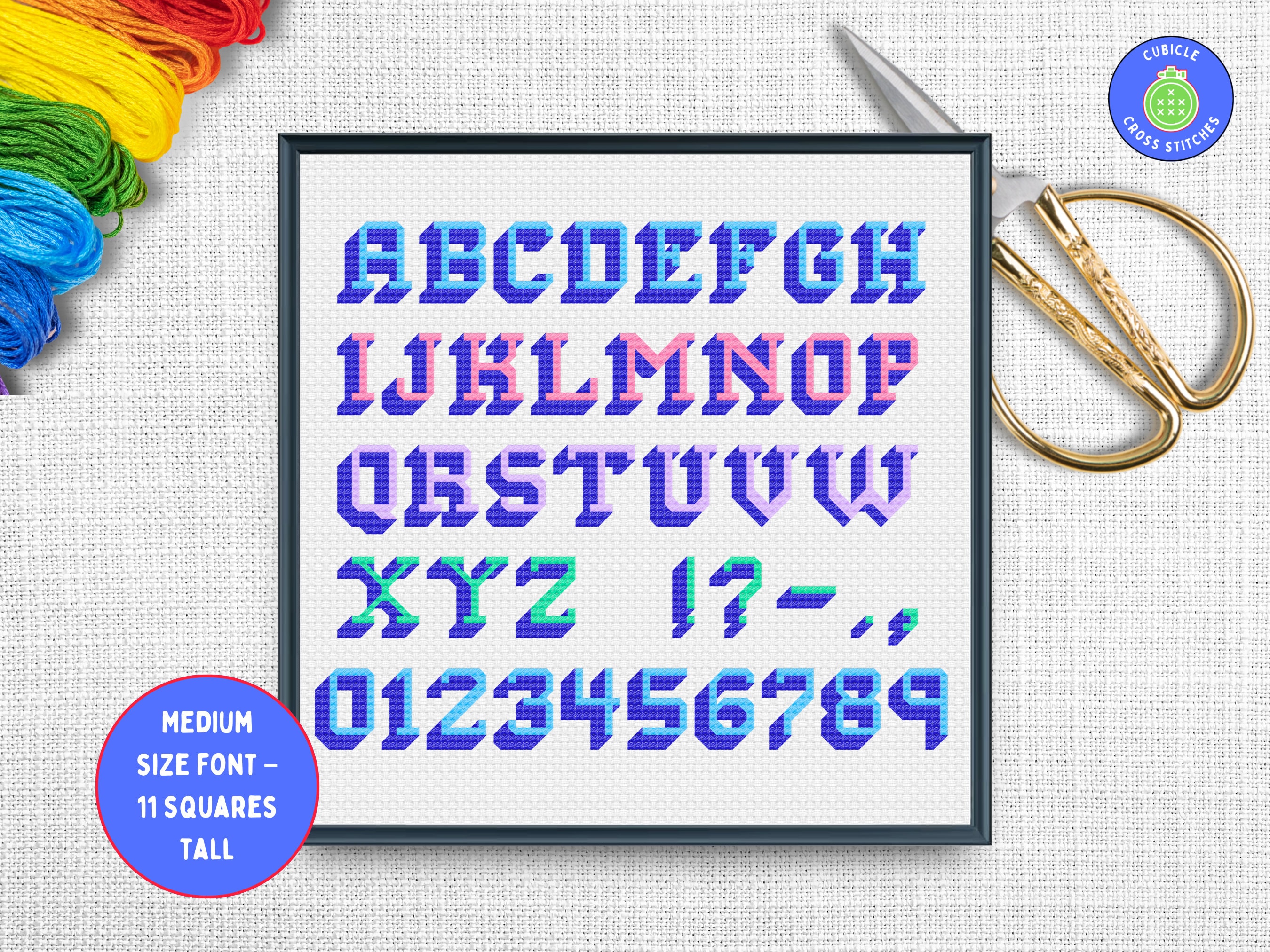 Retro Cross Stitch Alphabet Chart, 3D Font Letters and Numbers ...