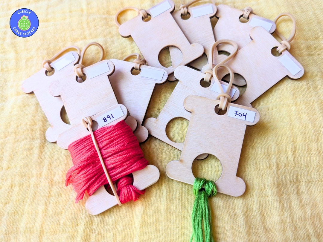 Large Wood Bobbin Floss Drops With Reusable Labels: Set of 10 Eco ...