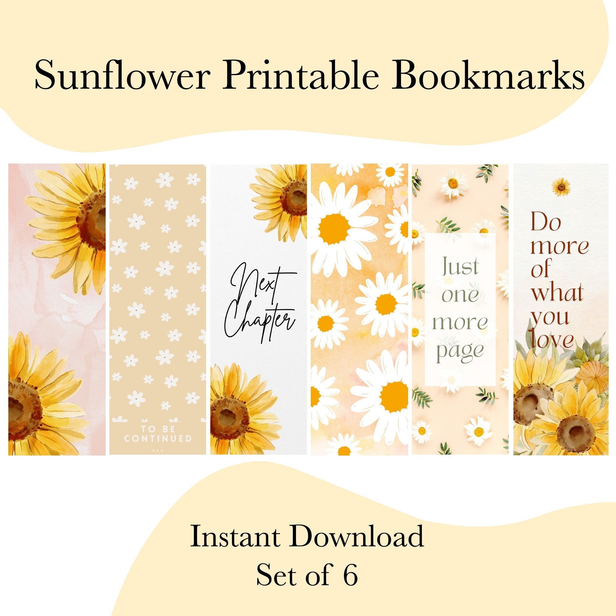 Sunflower Printable Bookmarks (set of 6) Instantly Download Your ...