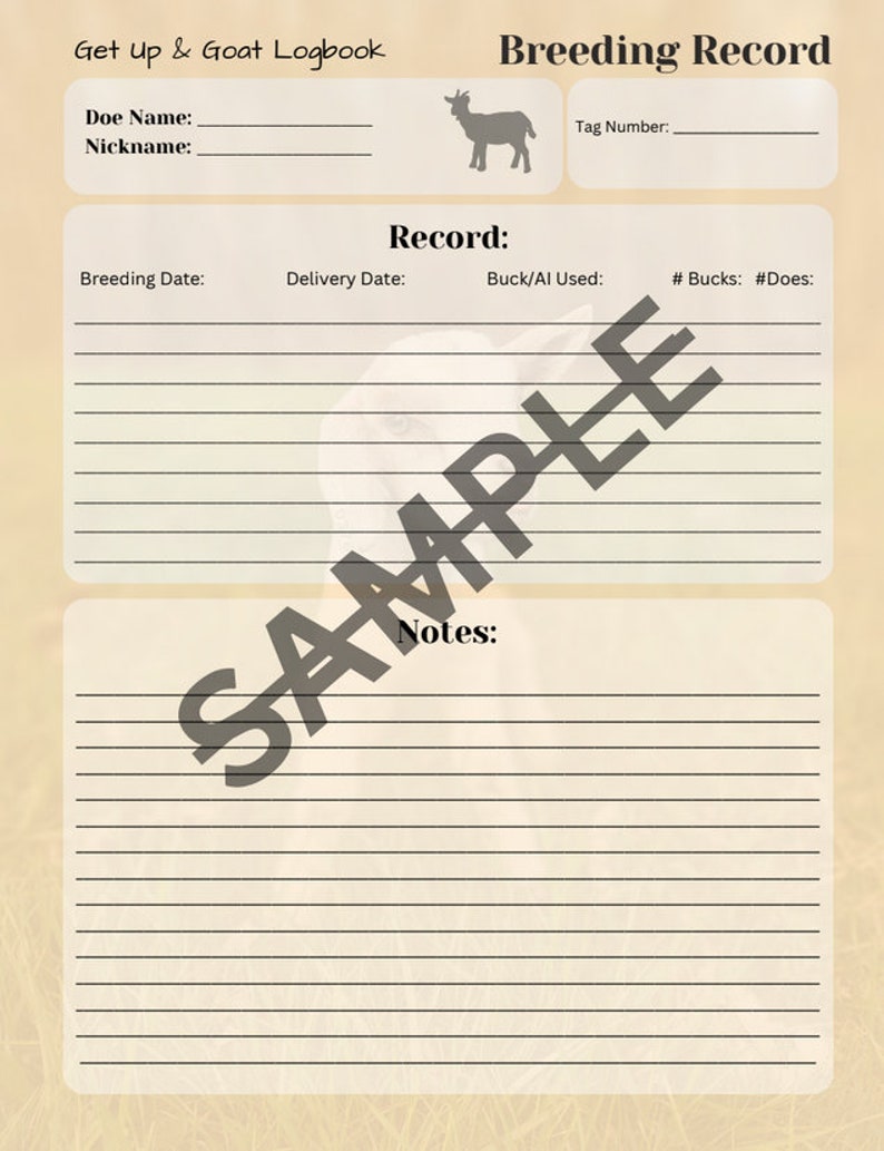 Goat Record Keeping Logbook, 24 Pages Instant Download, Manage Goat ...