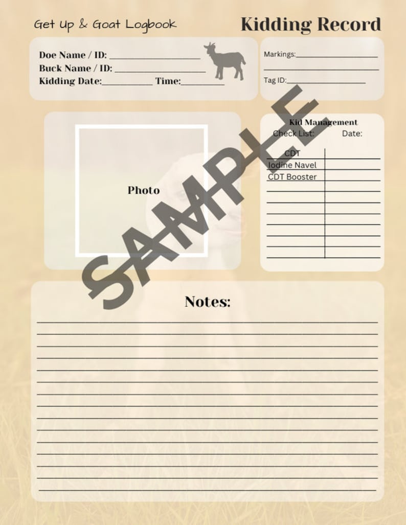 Goat Record Keeping Logbook, 24 Pages Instant Download, Manage Goat ...
