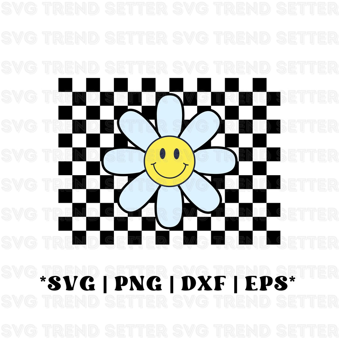 Checkered Smiley Face Daisy SVG, Svg Cut File, Svg Bundle, Svg Art, Svg ...