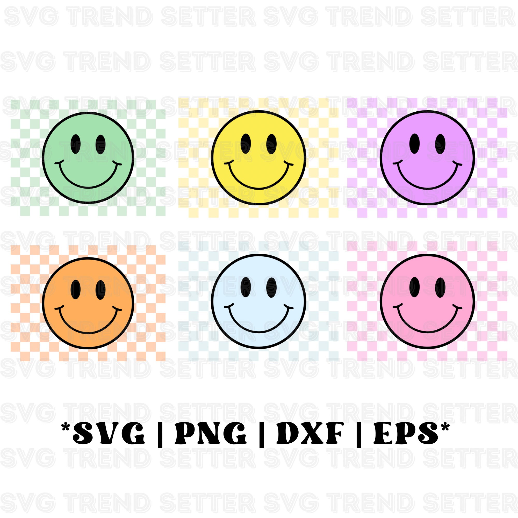 Checker Smiley face SVG Bundle svg bundle Trendy svg cut - Etsy España