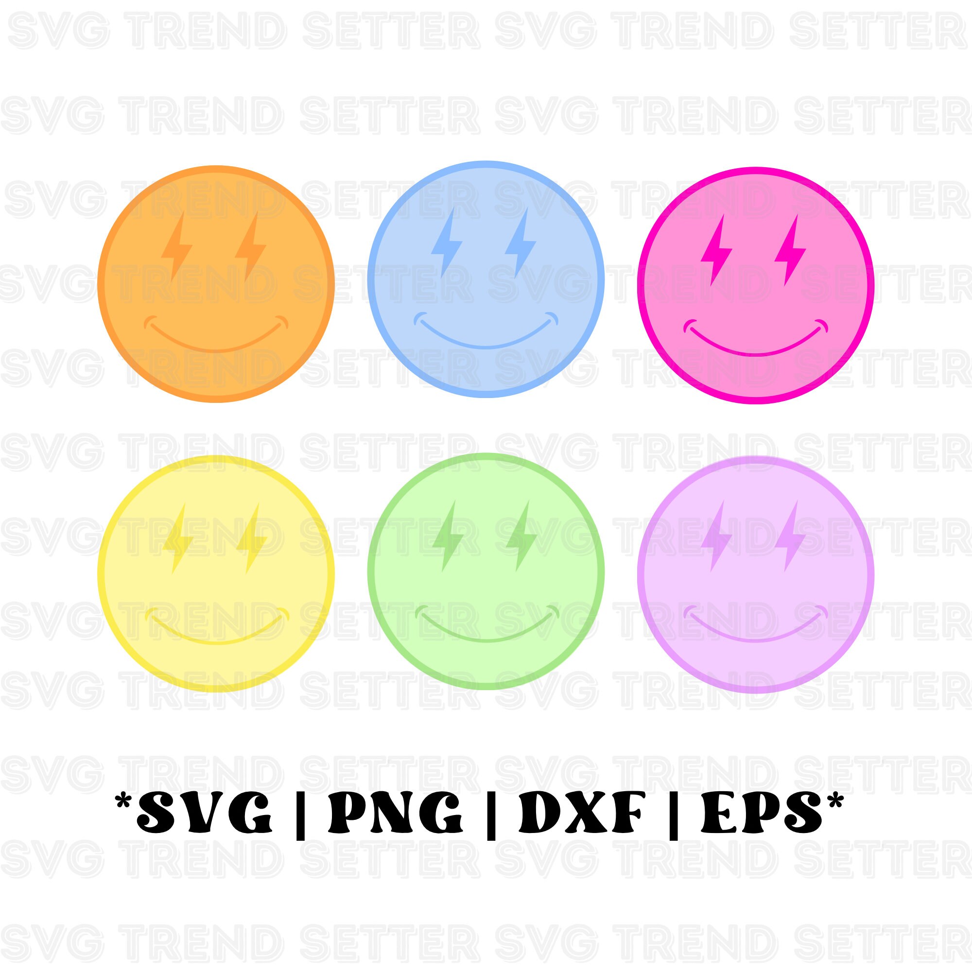 Smiley Face SVG Bundle Lightning Bolt Eye Smiley Face Svg Cut - Etsy