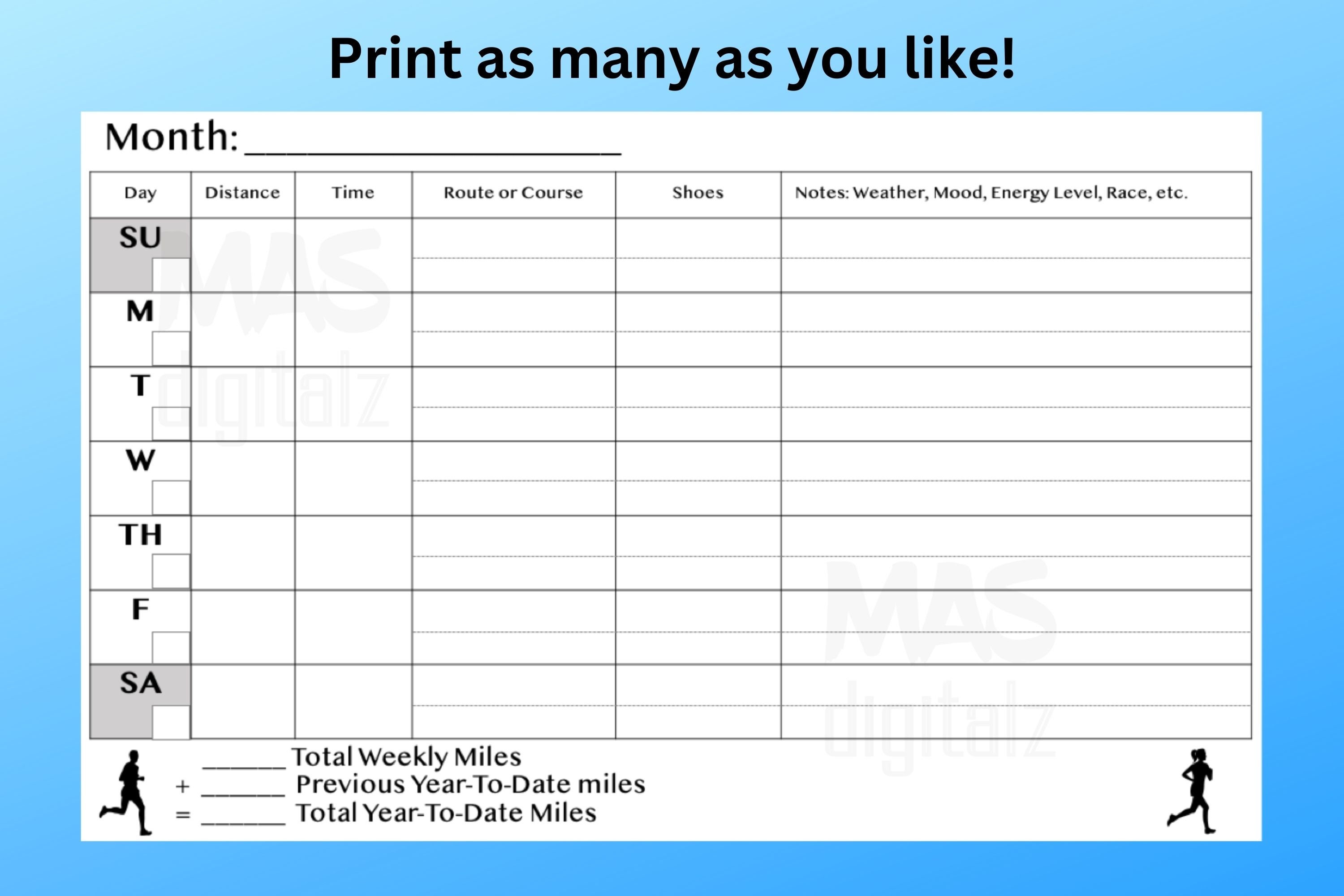 Running Training Log Printable PDF Page PNG Art File | Digital File ...