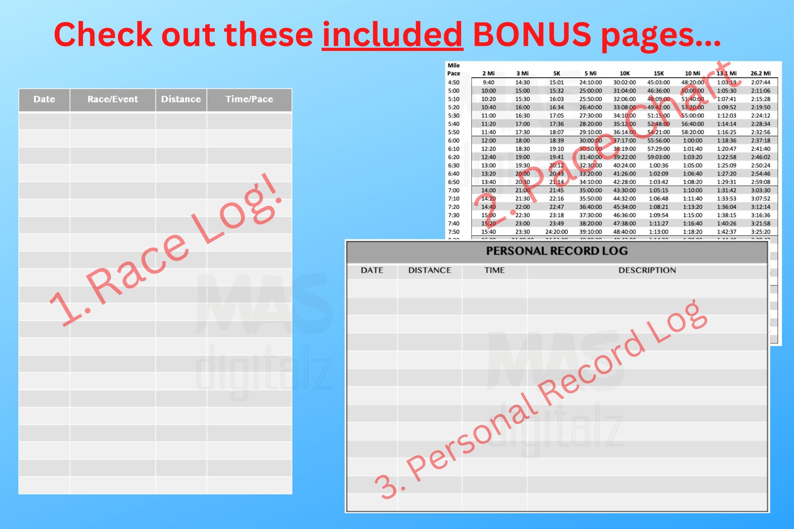 Running Training Log Printable PDF Page PNG Art File | Digital File ...