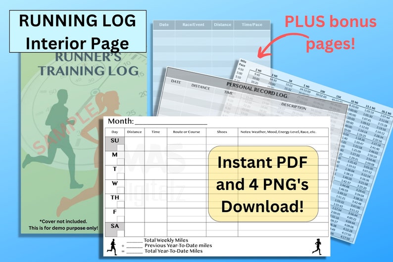 Running Training Log Printable PDF Page PNG Art File | Digital File ...