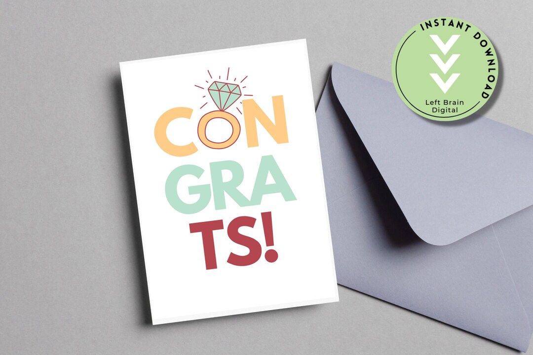 Congrats Digital Printable Card Engagement Ring Congratulations Fiance ...