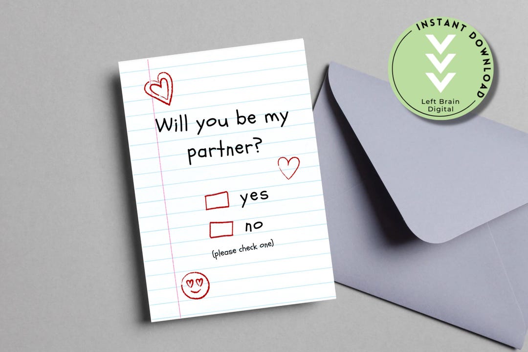Will You Be My Partner Digital Printable Card | Check Yes No Valentine ...