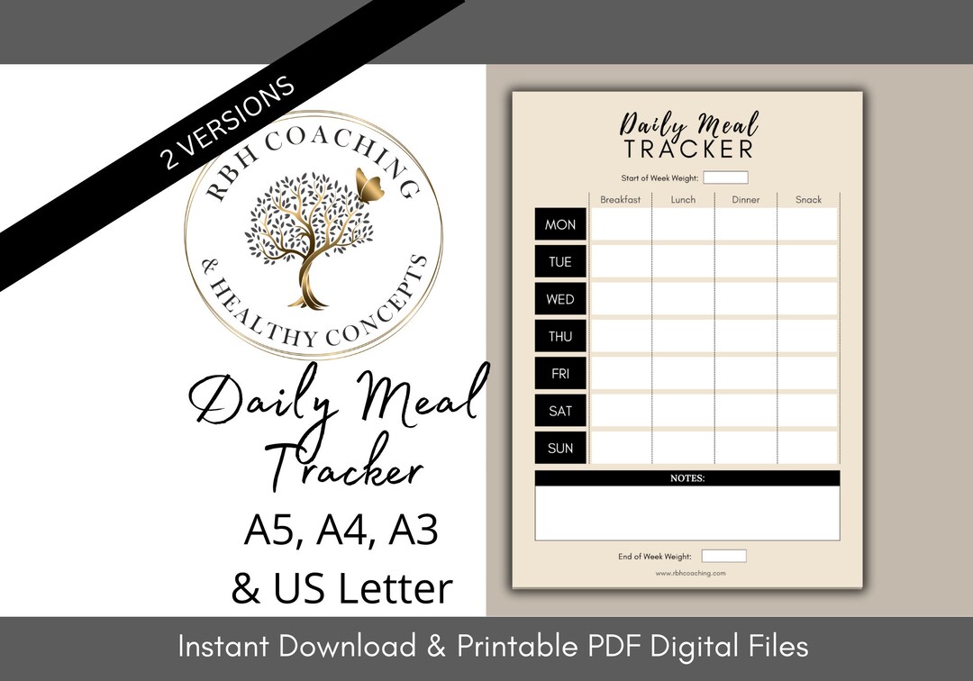 Daily Meal Tracker, Printable PDF, Meal Tracker, Meal Prep Planner ...