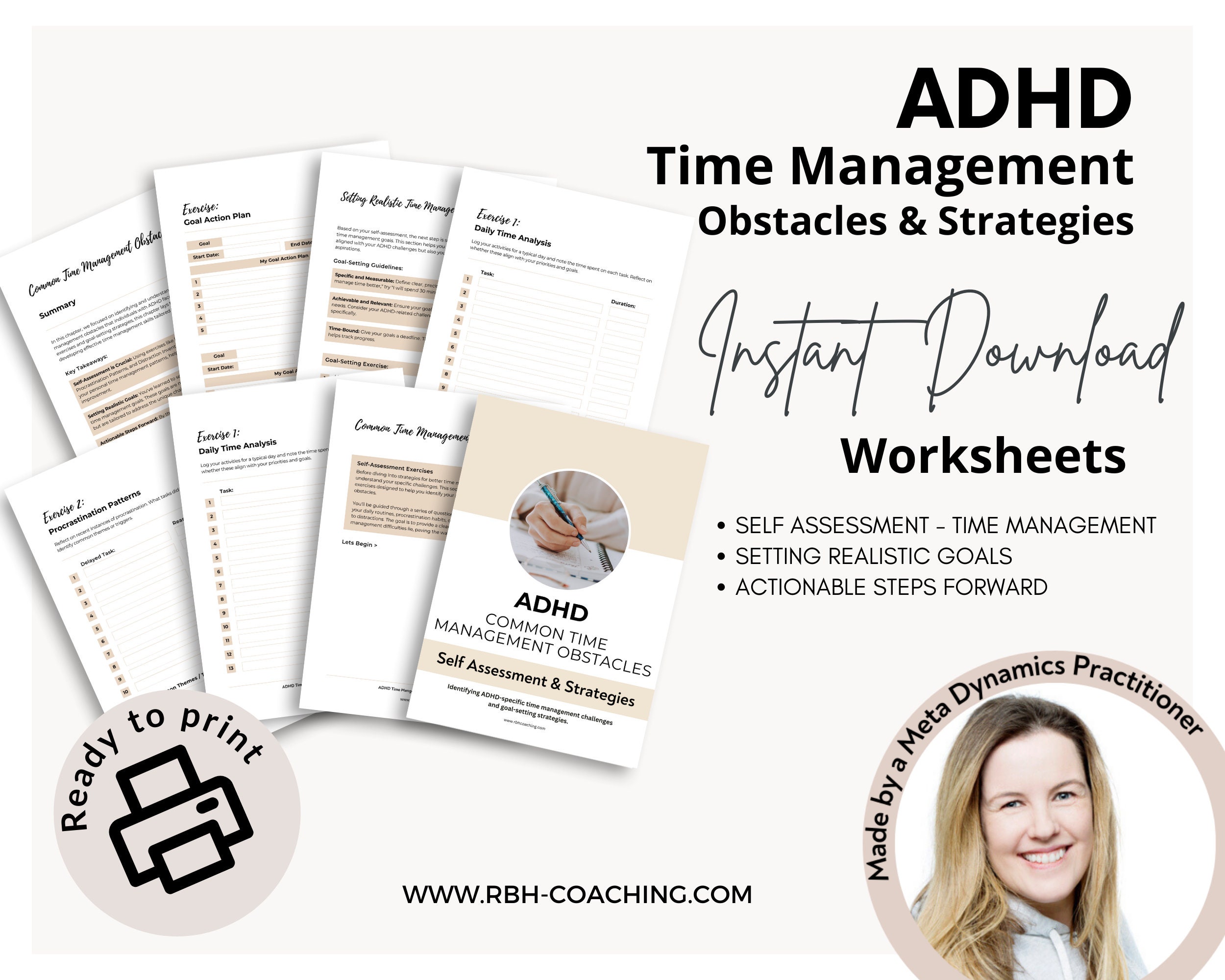 ADHD Therapy Worksheets for Common Time Management Obstacles Self ...