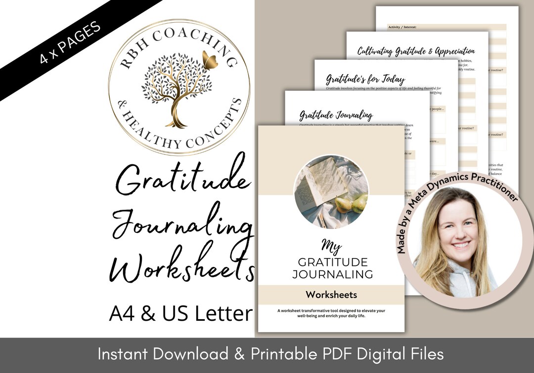 Gratitude Journaling Worksheets: Personal Growth, Mindfulness (A4 & US ...