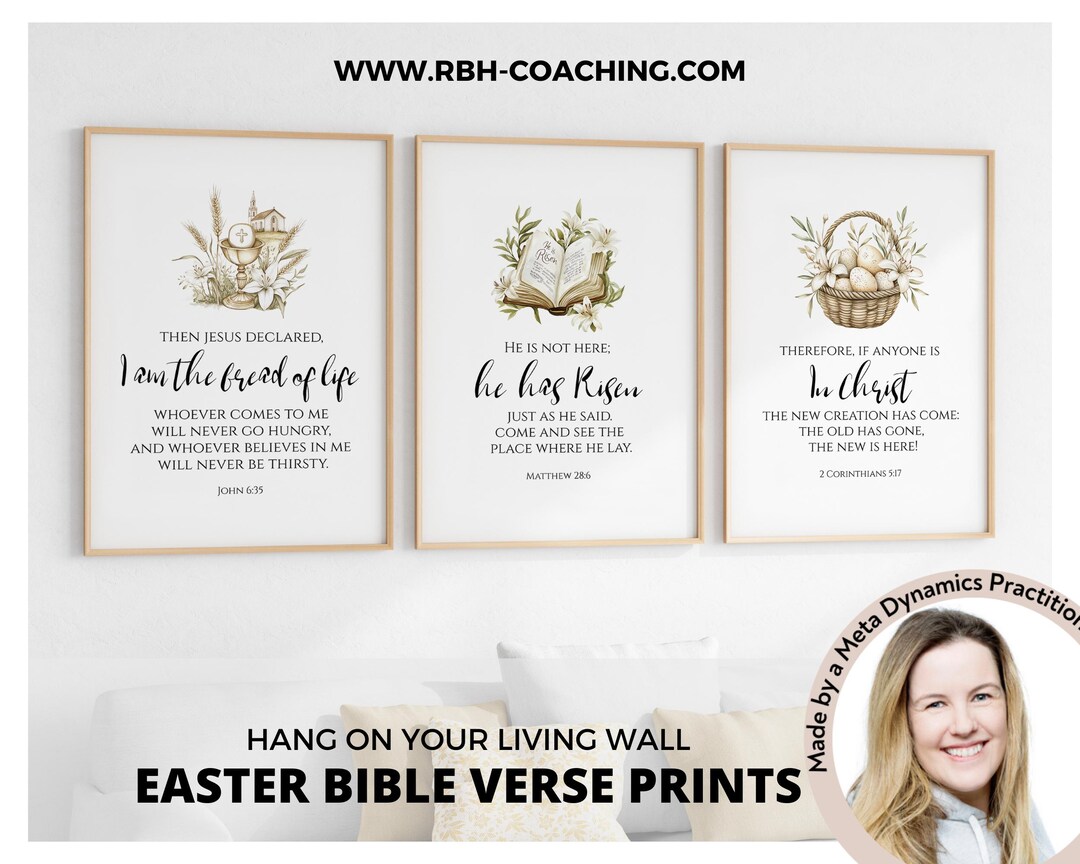 Easter Bible Verse Wall Art Set of 3, Christian Printable Decor ...