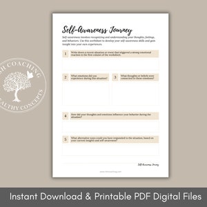 Self Awareness Journey Printable, Psychological, Emotional, Thoughts ...