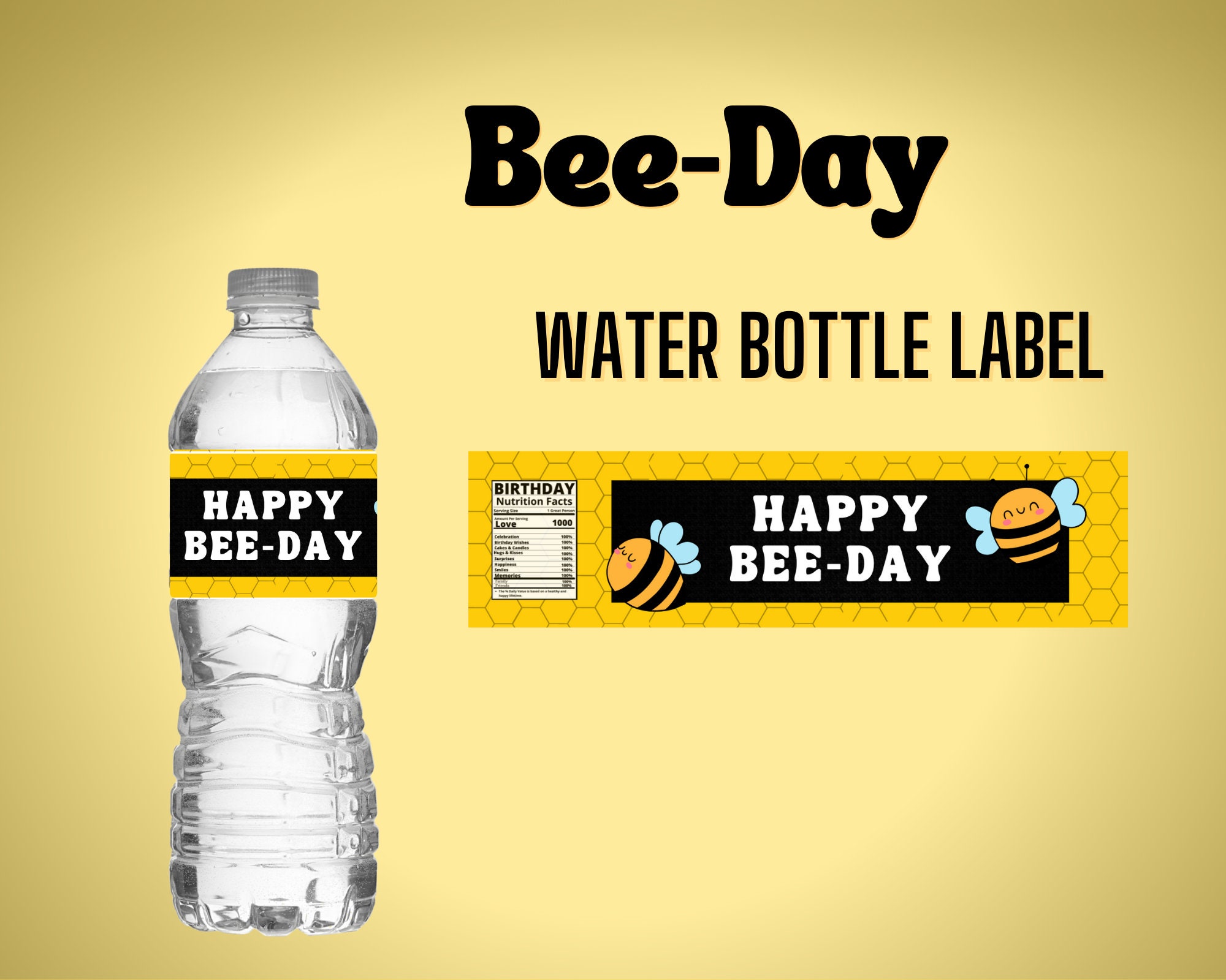 Bee-day Theme Water Bottle Labels - Etsy