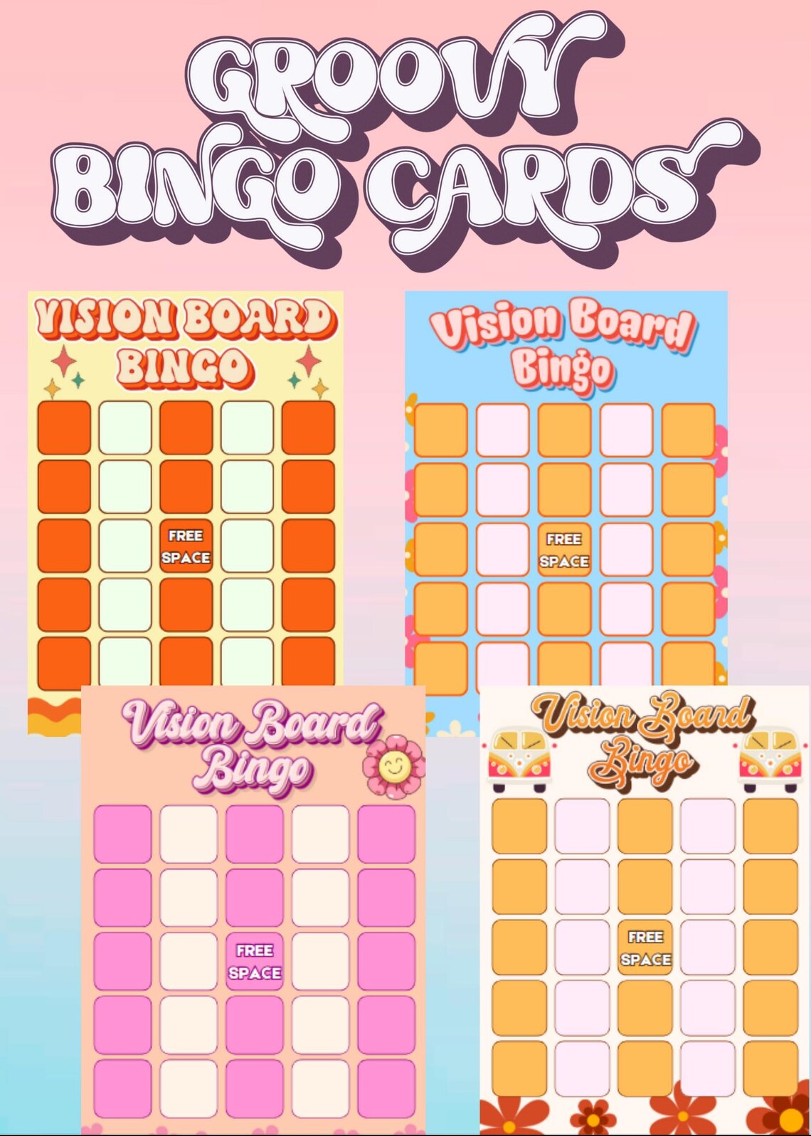 Groovy Bingo Card Templates - Etsy