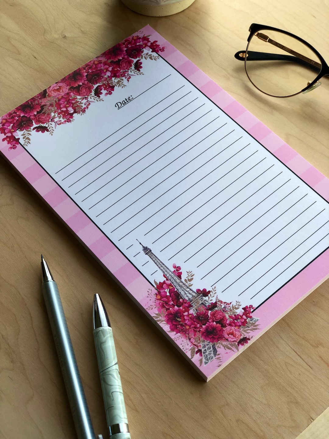 Eiffel Tower Notepad: Paris Floral Stationery, Pink Desk Gift - Etsy