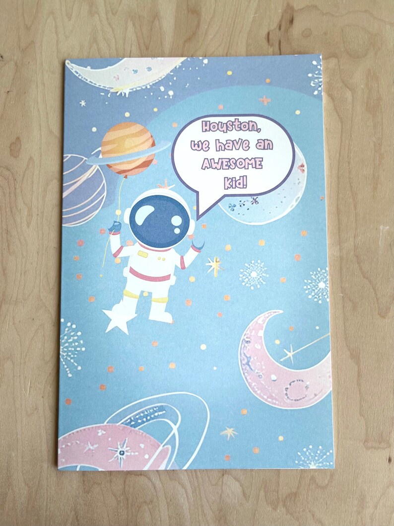 Outer Space Greeting Card for Kids: Handmade Linen Envelope - Etsy