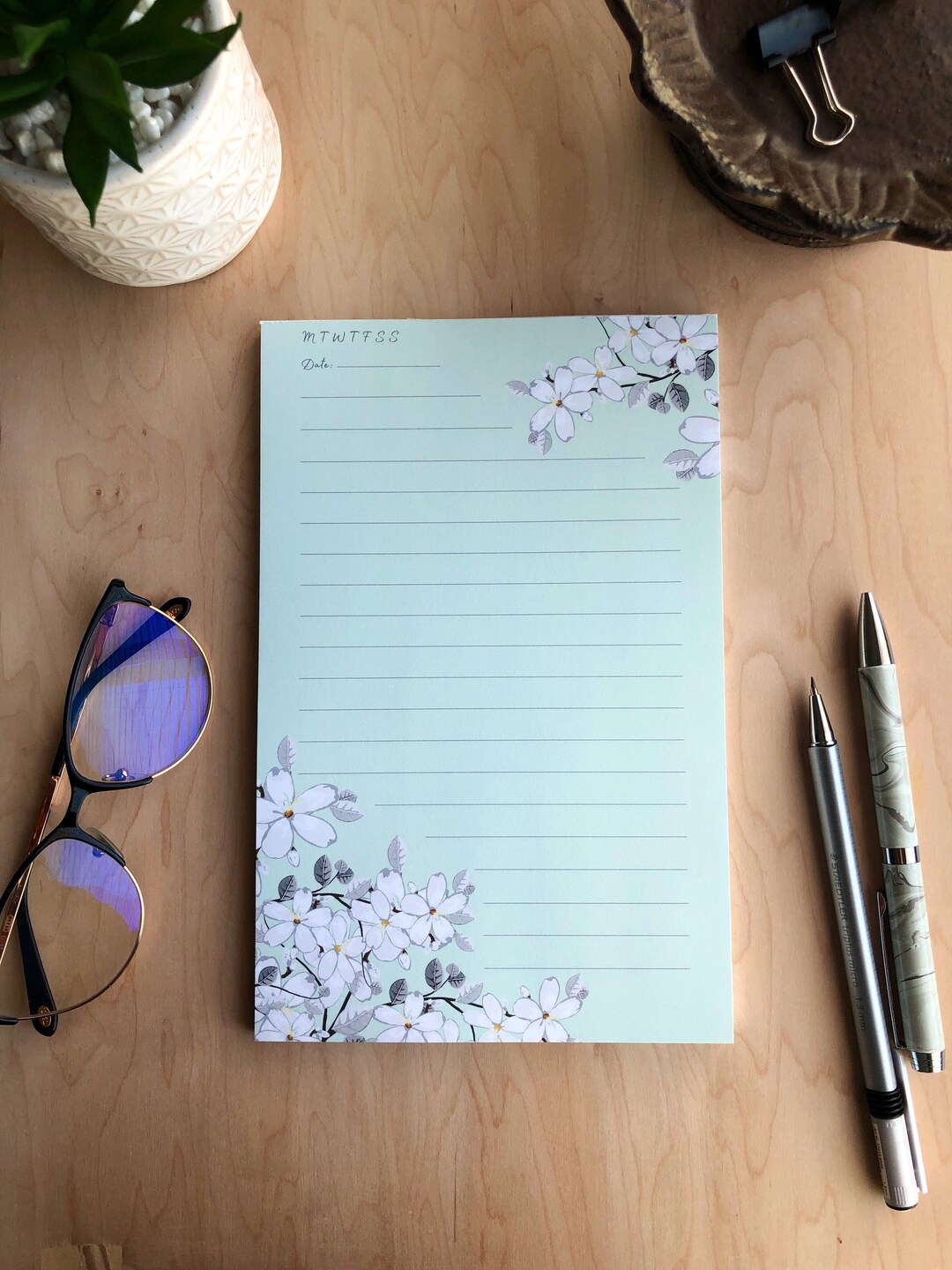 Mint Green| Spring | White Flowers | Notepad | Pastels | Floral ...