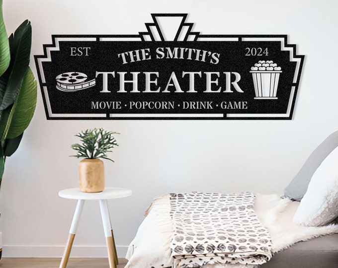 Custom Metal Home Theater Marquee Sign Personalized Name Sign Art Deco ...