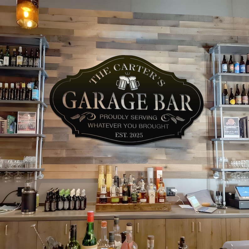 Custom Garage Bar Metal Sign, Personalized Metal Shop Bar Wall Art ...