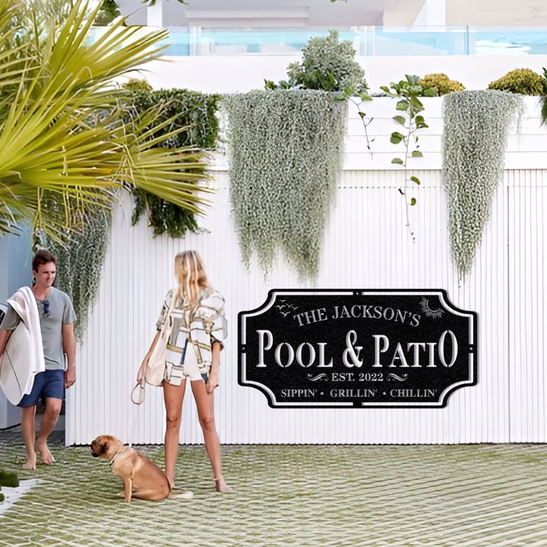 Personalized Pool & Patio Sign Backyard Bar and Grill Pool - Etsy