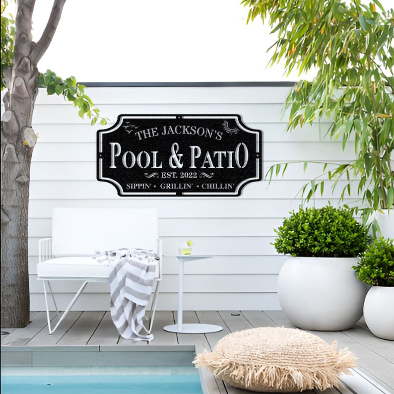Personalized Pool & Patio Sign Backyard Bar and Grill Pool - Etsy