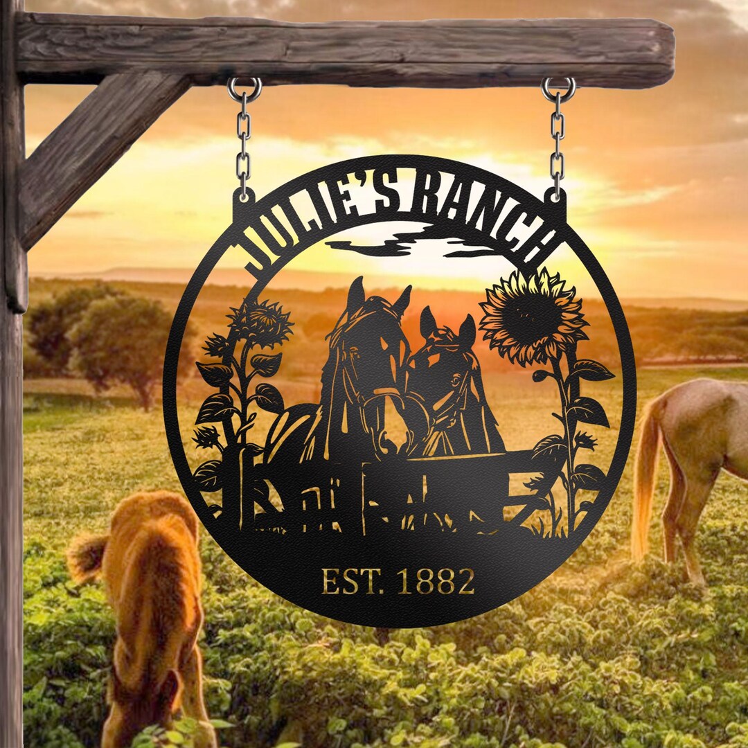 Personalized Metal Horse Farm Sign: Sunflower Ranch Decor - Etsy