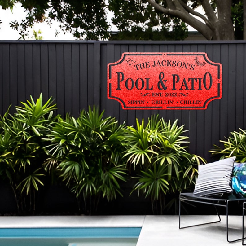 Personalized Pool & Patio Sign Backyard Bar and Grill Pool - Etsy