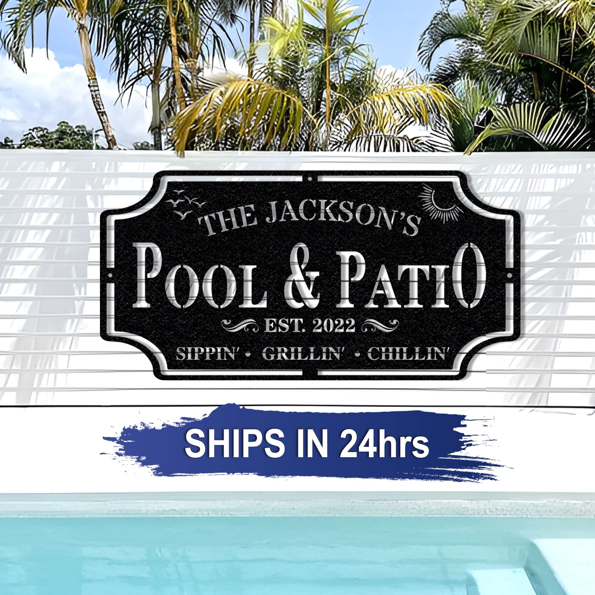 Personalized Pool & Patio Sign Backyard Bar and Grill Pool - Etsy