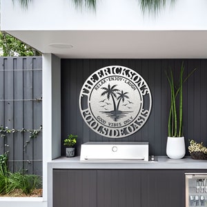 Personalized Family Poolside Sign, Swimming Pool Metal Sign, Tiki Bar ...