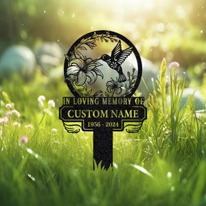 Personalized Memorial Stake Metal,hummingbird Memorial Stake,in Loving ...
