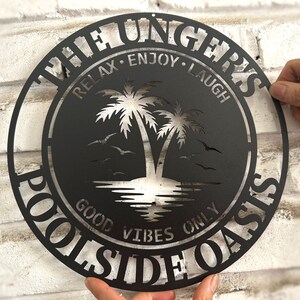 Personalized Family Poolside Sign, Swimming Pool Metal Sign, Tiki Bar ...