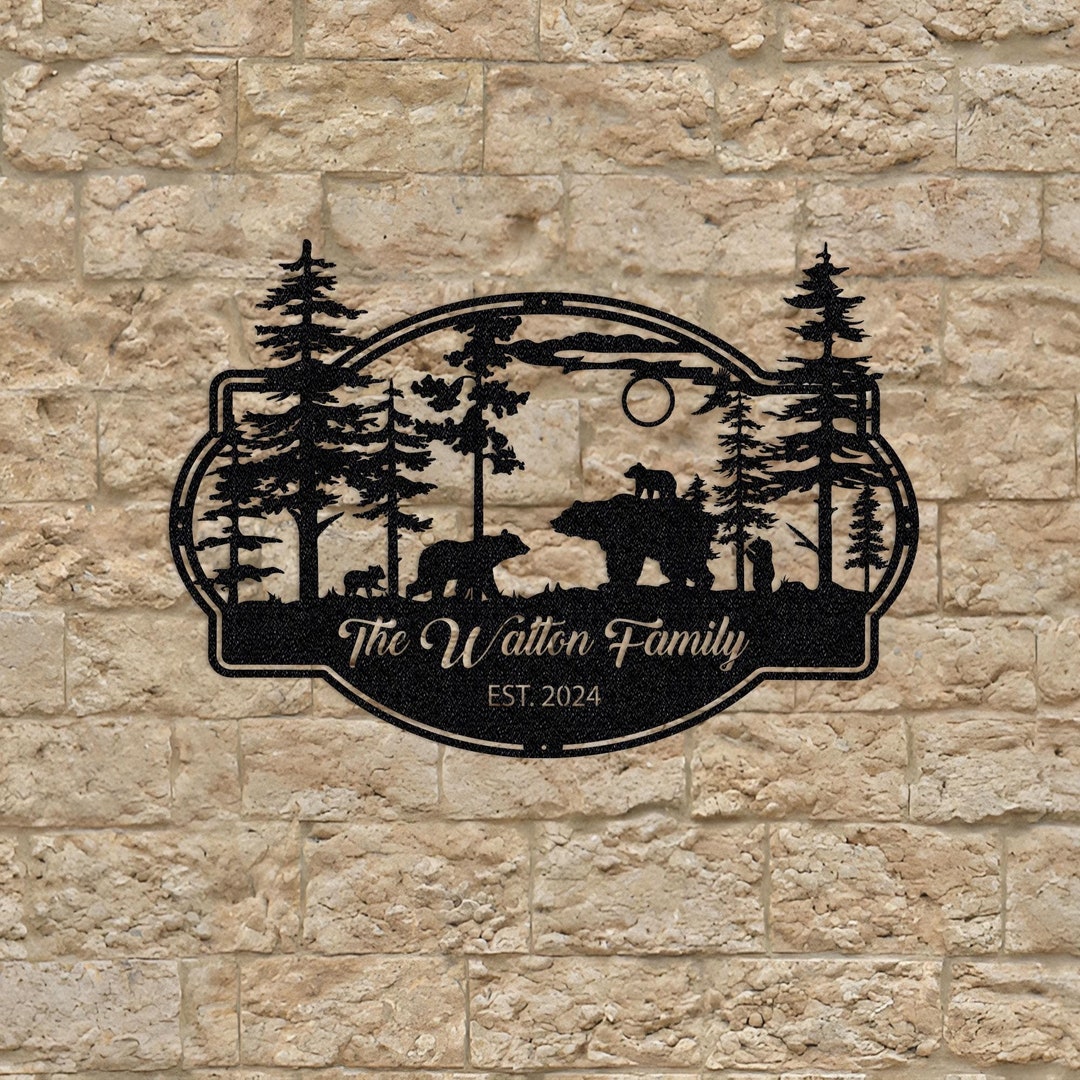 Last Name Signs for Home,bear Personalized Metal Sign,cabin Sign,family ...