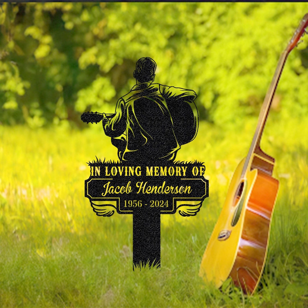Personalized Man Playing Guitar Memorial Stake Outdoor,guitar Guitarist ...