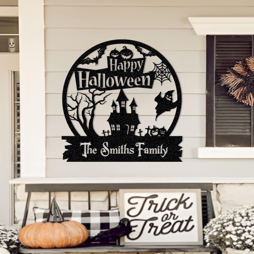 Personalized Haunted House Sign Door Hanger Haunted Mansion With Ghost ...