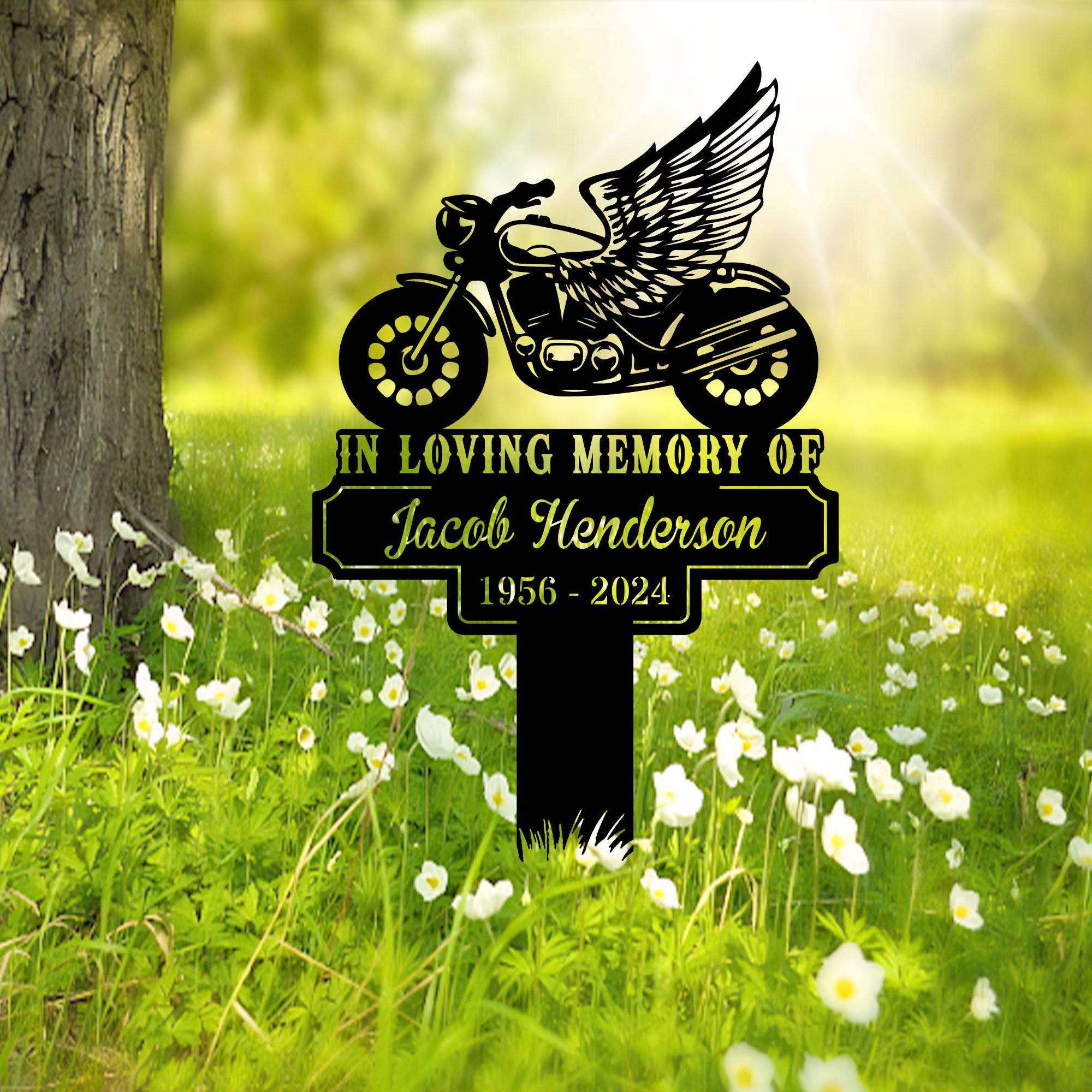 Custom Motorcycle Memorial Metal Sign: Biker Grave Marker, Garden Decor ...