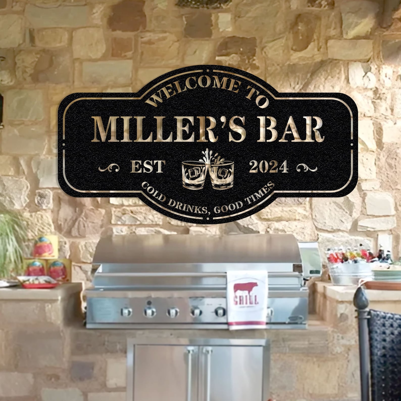 The Bar Sign Personalized Metal Sign Home Bar Sign Cabin Family Name ...